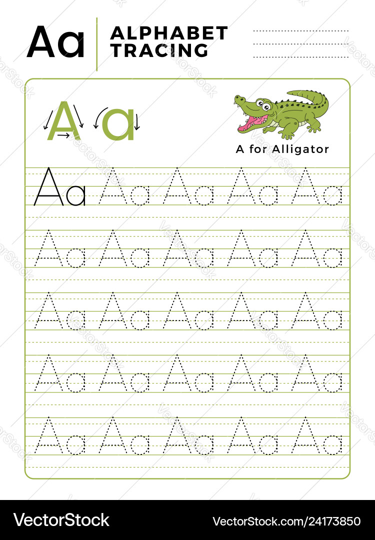 Letter a alphabet tracing book with example Vector Image