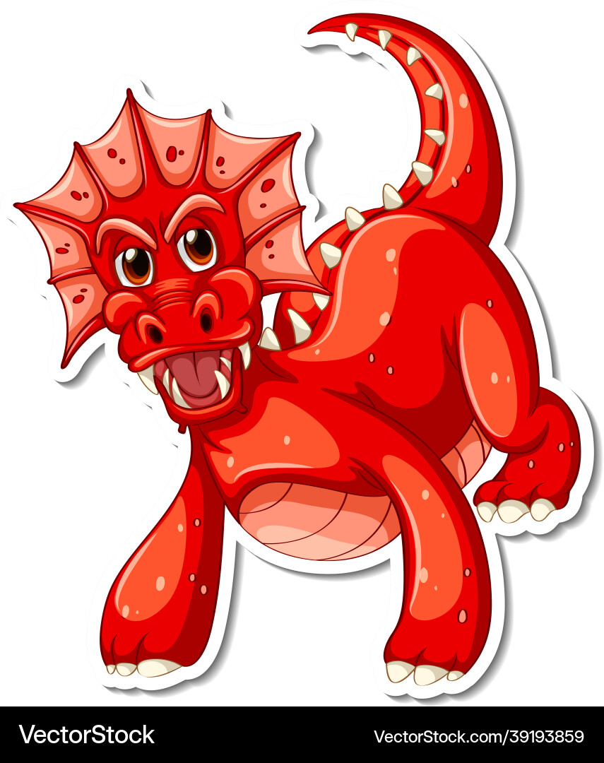 Red dragon cartoon character sticker Royalty Free Vector