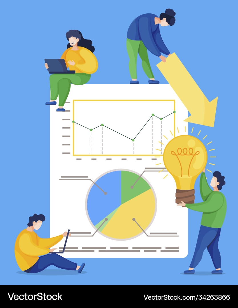 People working in team board with data diagrams Vector Image