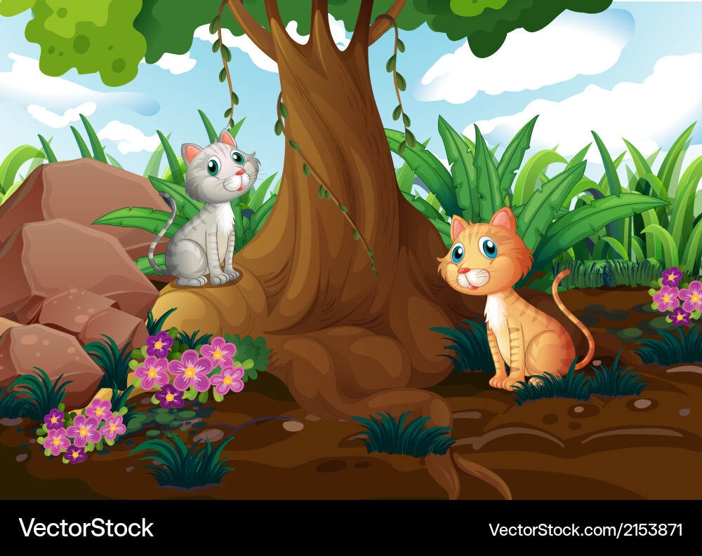 Cats under the tree Royalty Free Vector Image - VectorStock
