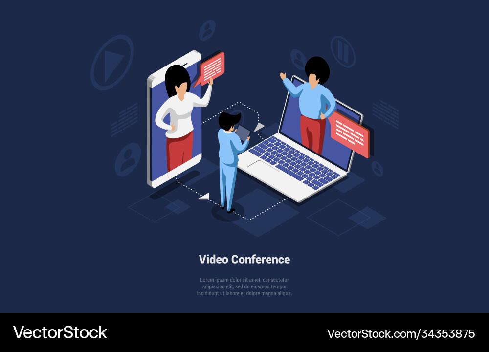 3d of modern video conference Royalty Free Vector Image