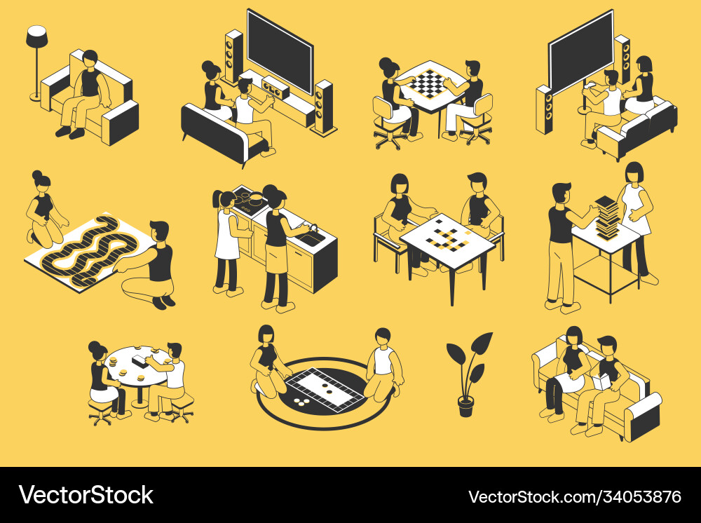 Home leisure isometric set Royalty Free Vector Image