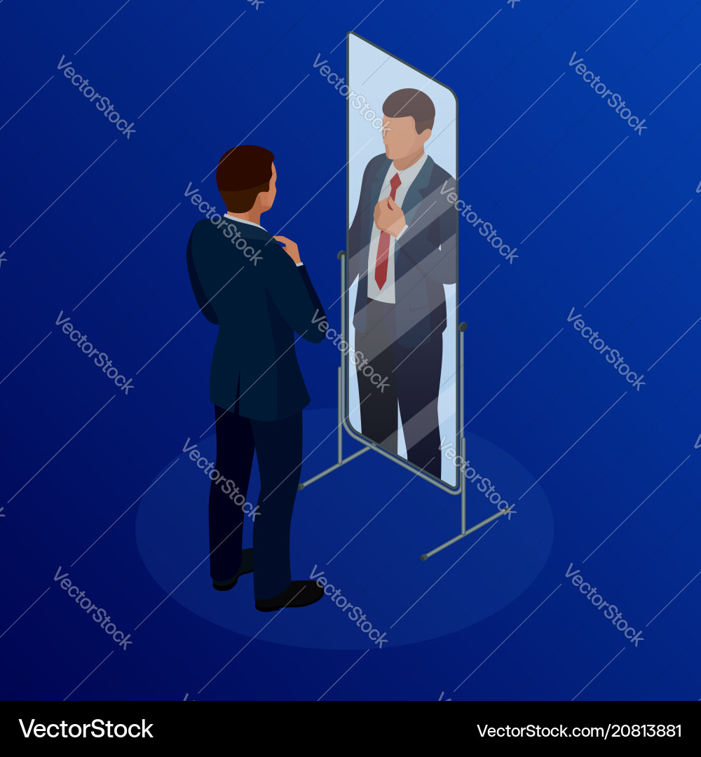 Isometric businessman adjusting tie in front Vector Image