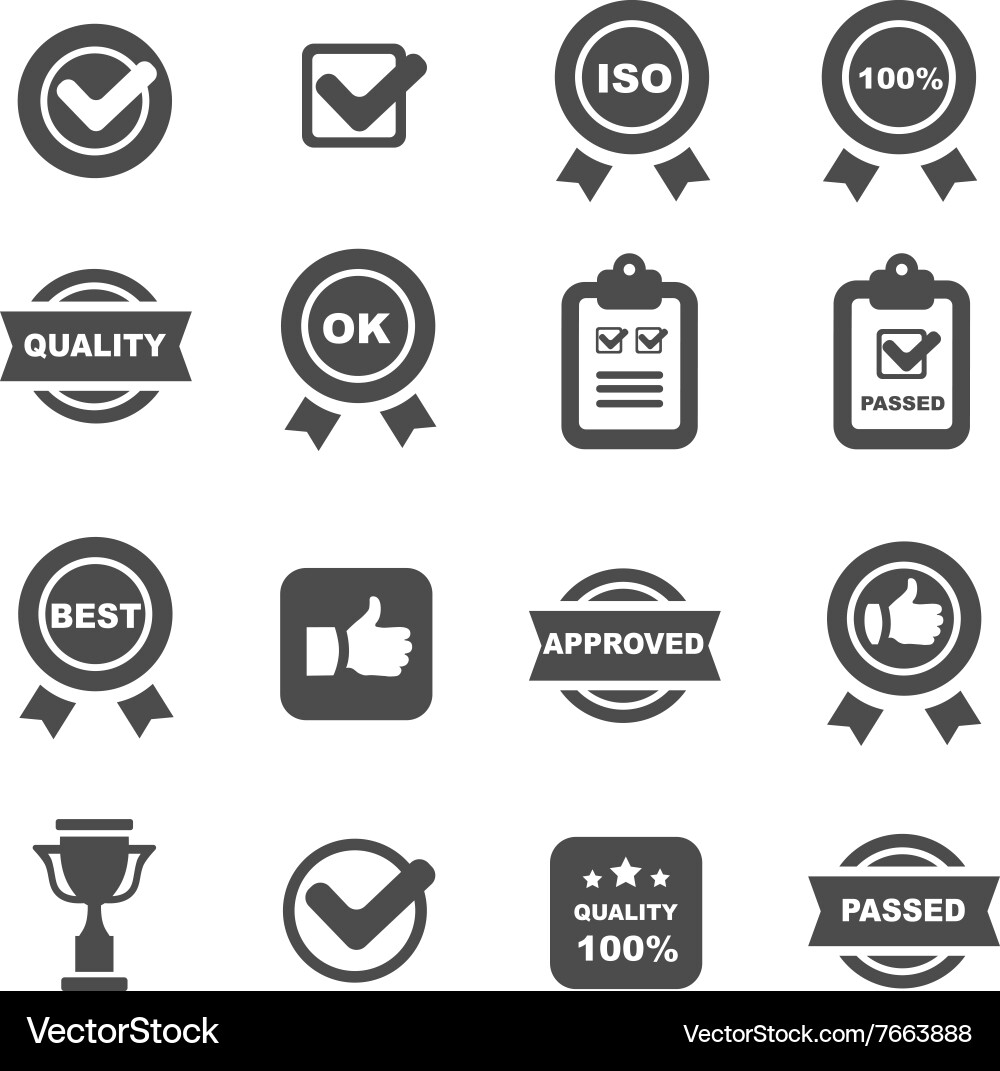 Quality control icons set symbols Royalty Free Vector Image