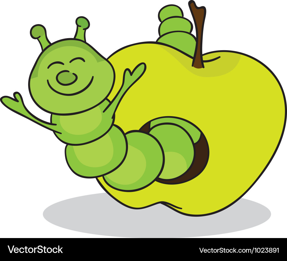 Smiling worm from green apple Royalty Free Vector Image