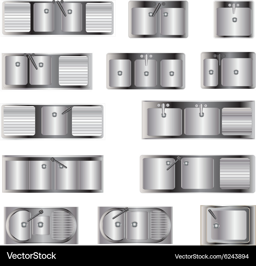 Kitchen Equipment Sinks top view set 2 Royalty Free Vector