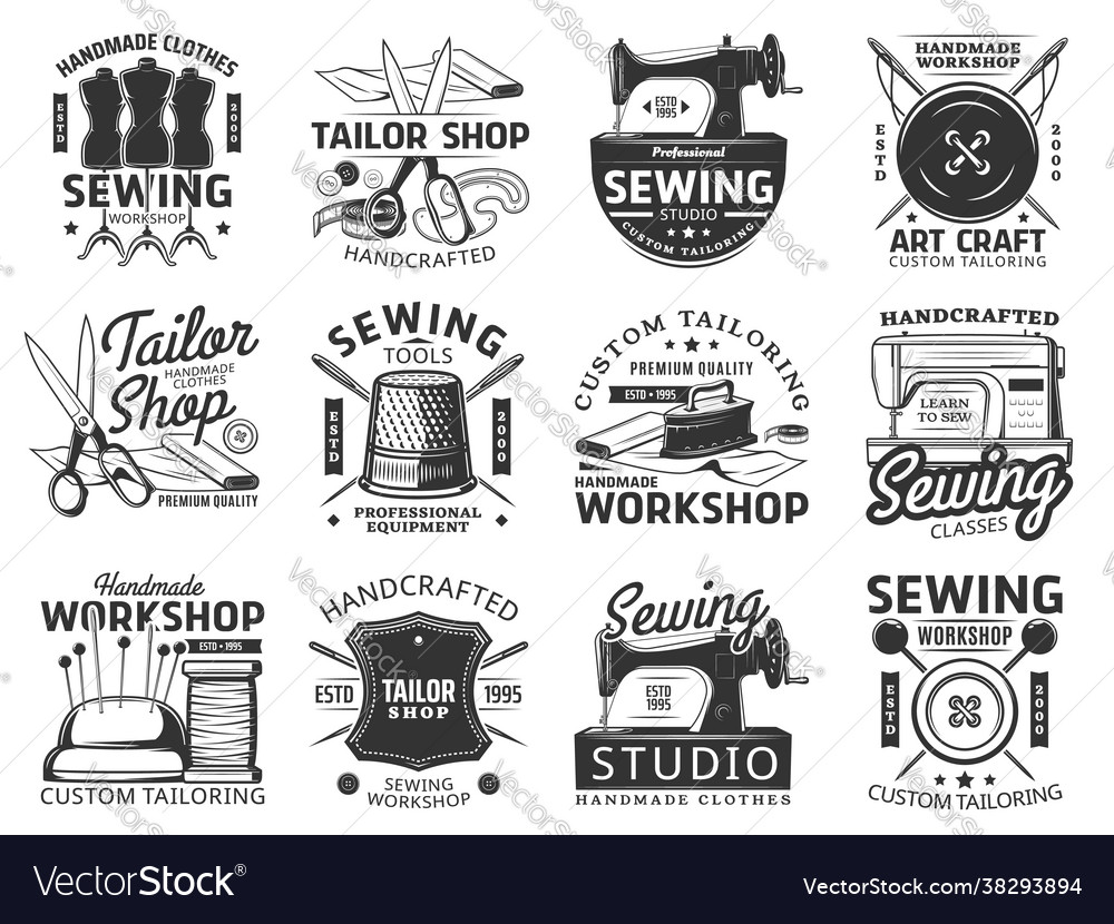 Sewing And Tailor Icons Retro Emblems Set Vector Image