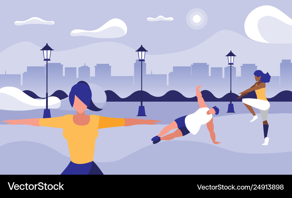 Young people practicing outdoor gym Royalty Free Vector