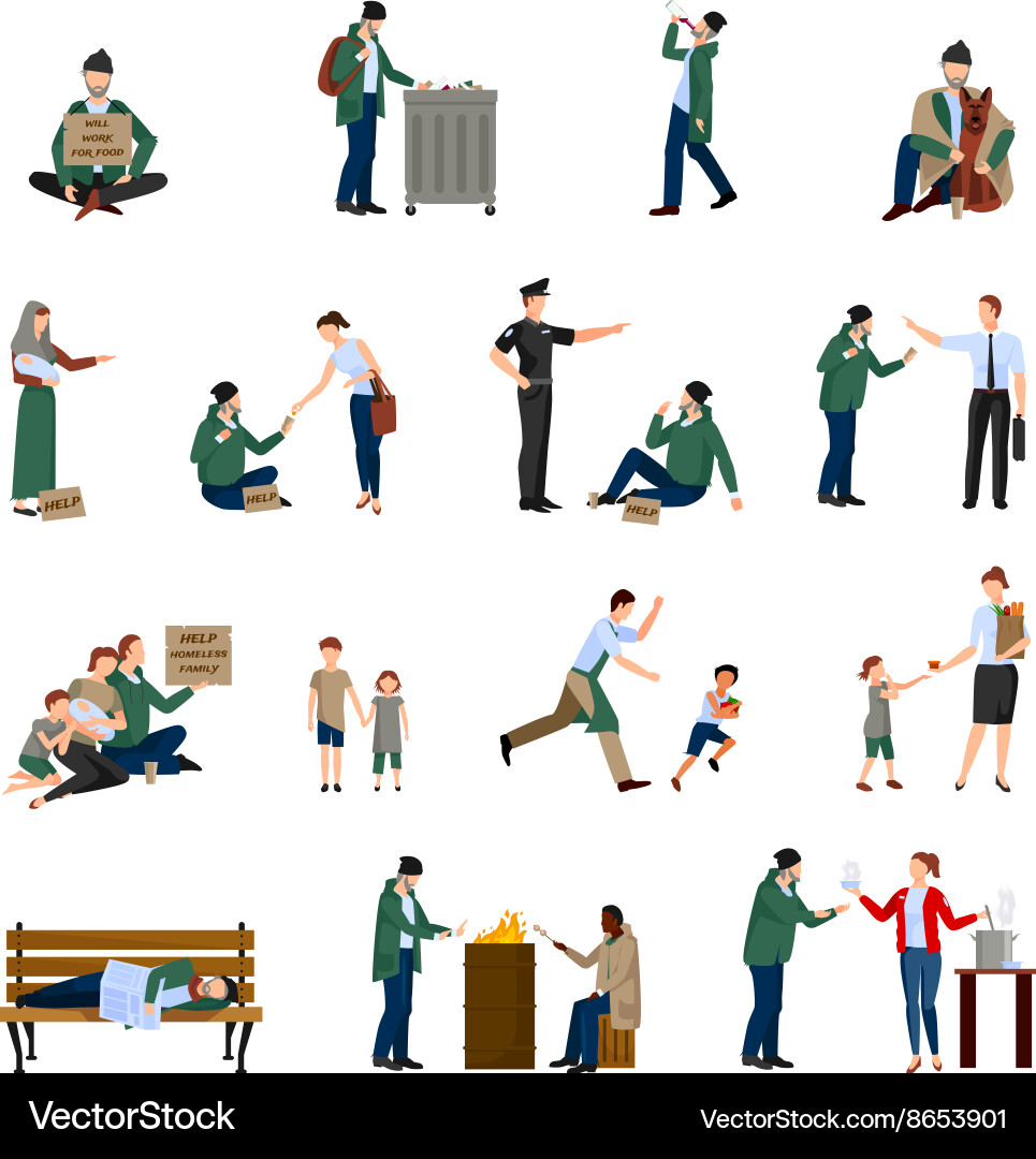 Homeless icons set Royalty Free Vector Image - VectorStock