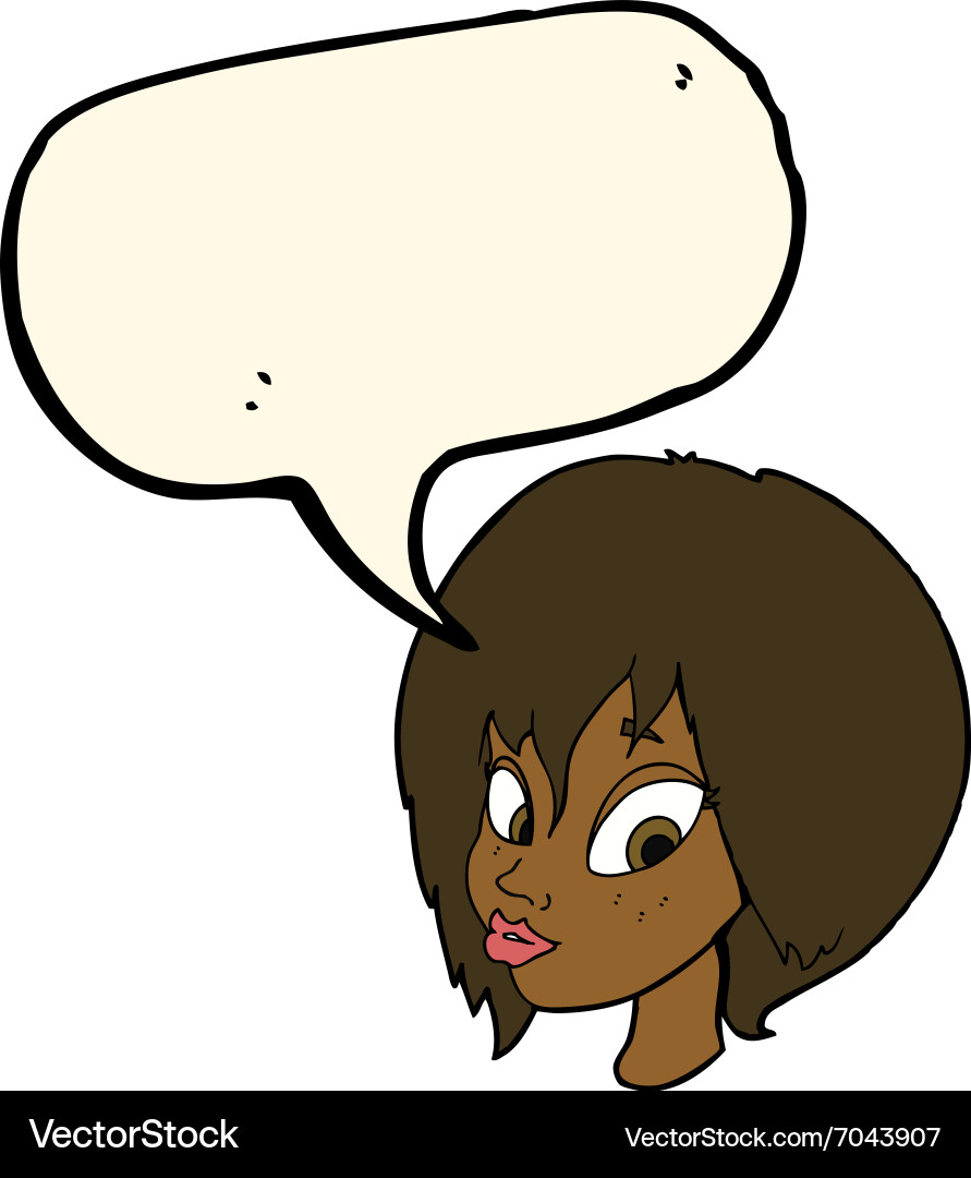Cartoon pretty female face pouting with speech Vector Image