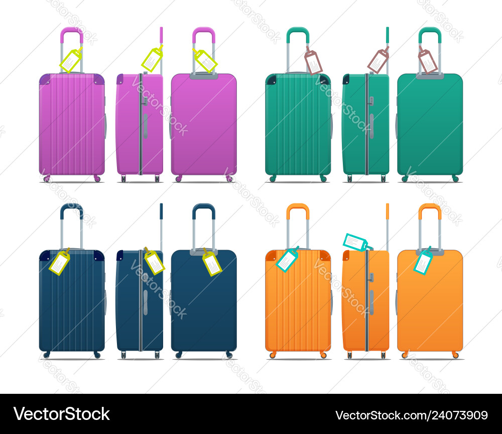 Colorful set modern plastic suitcases Royalty Free Vector
