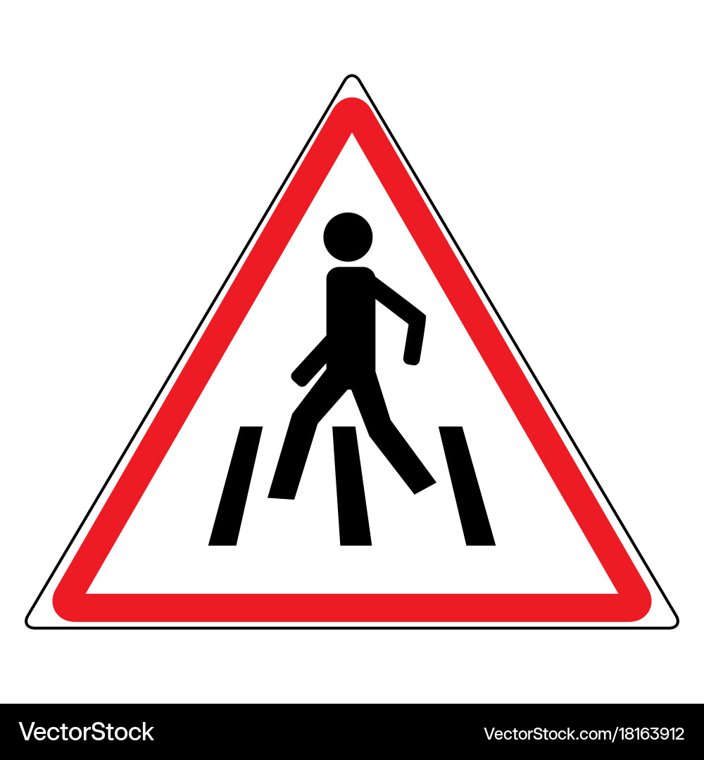 Crosswalk sign in red triangle Royalty Free Vector Image