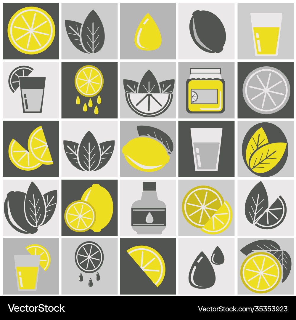 Lemon icons set on gray background whole fruit Vector Image