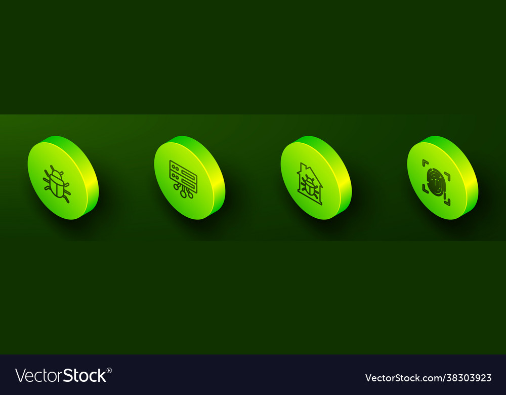 Set Isometric Line System Bug Server Data Web Vector Image