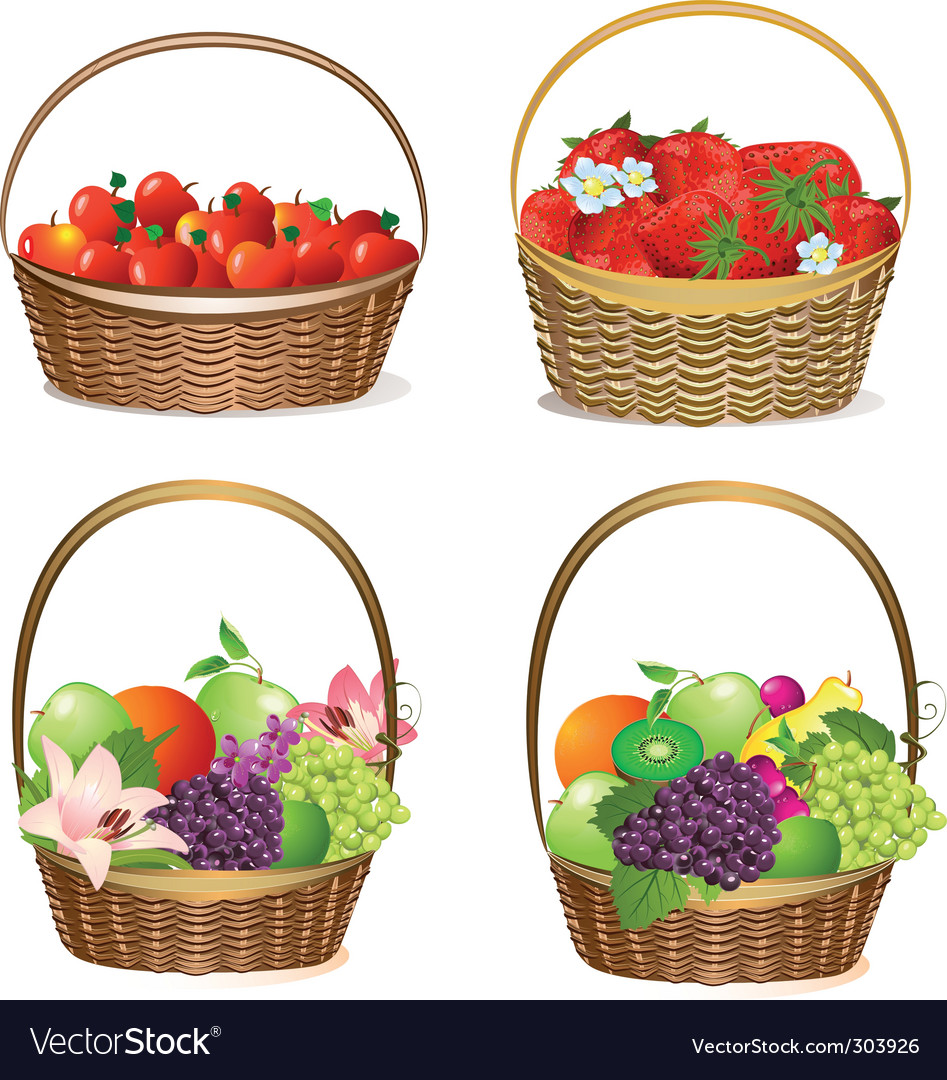 Set fruit baskets Royalty Free Vector Image - VectorStock