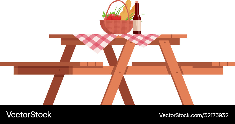 Picnic table semi flat rgb color Royalty Free Vector Image
