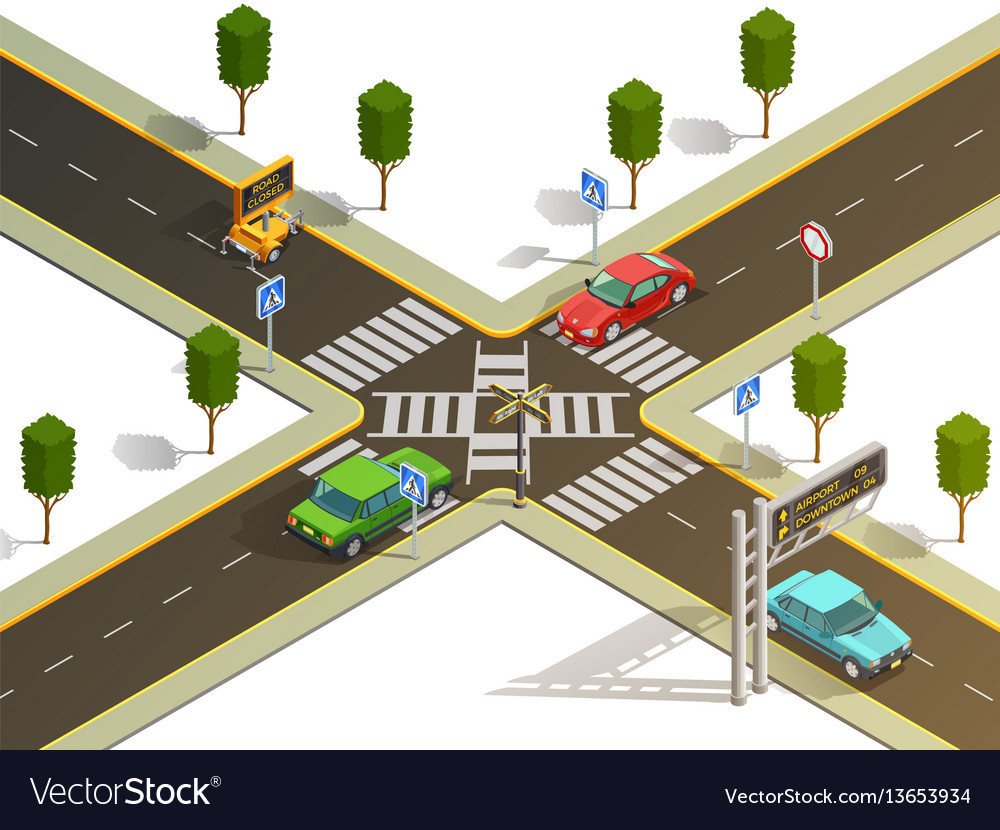 City intersection traffic navigation isometric Vector Image