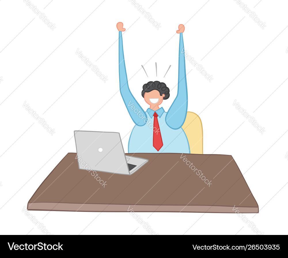 Businessman working on computer and happy Vector Image