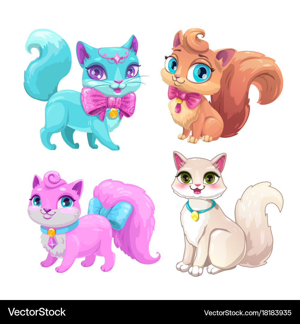 Cute cartoon fluffy cats set Royalty Free Vector Image
