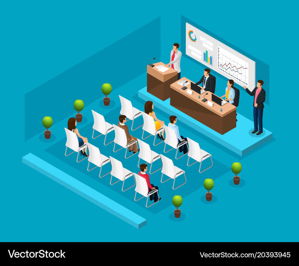 Isometric business conference template Royalty Free Vector