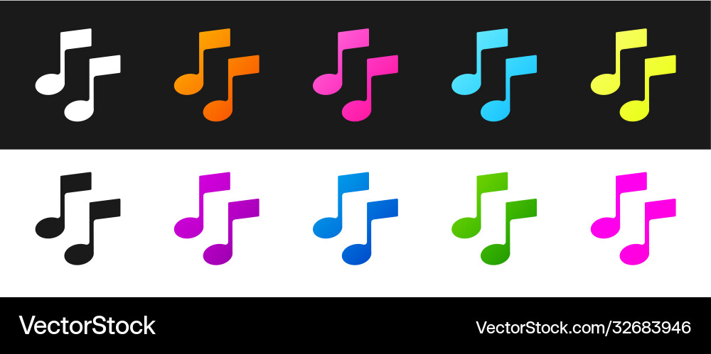 Set music note tone icon isolated on black Vector Image