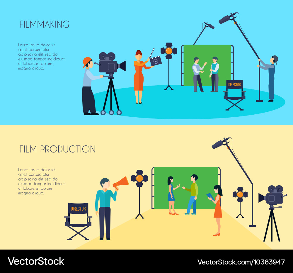 Filmmaking process 2 flat horizontal banners Vector Image
