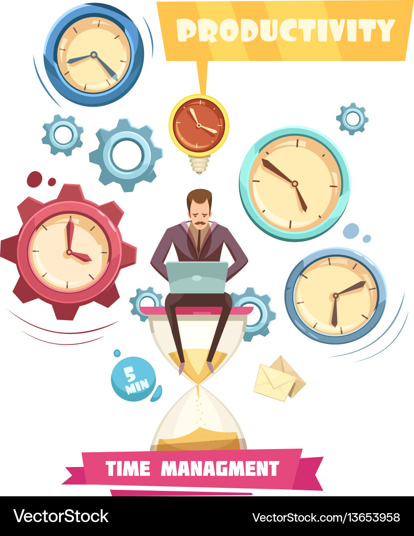 Time management retro cartoon concept Royalty Free Vector