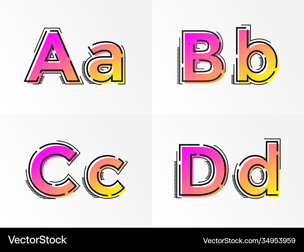 Alphabet set letters a b c d font gradient color Vector Image