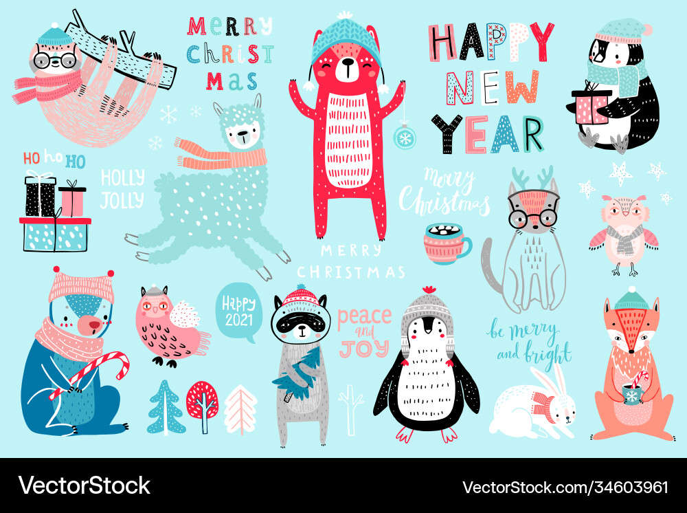 Christmas set hand drawn style - calligraphy Vector Image