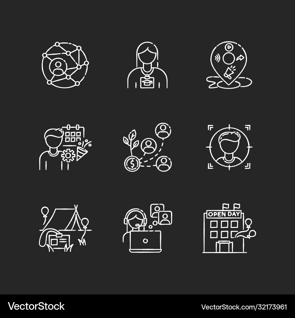 Networking chalk white icons set on black Vector Image