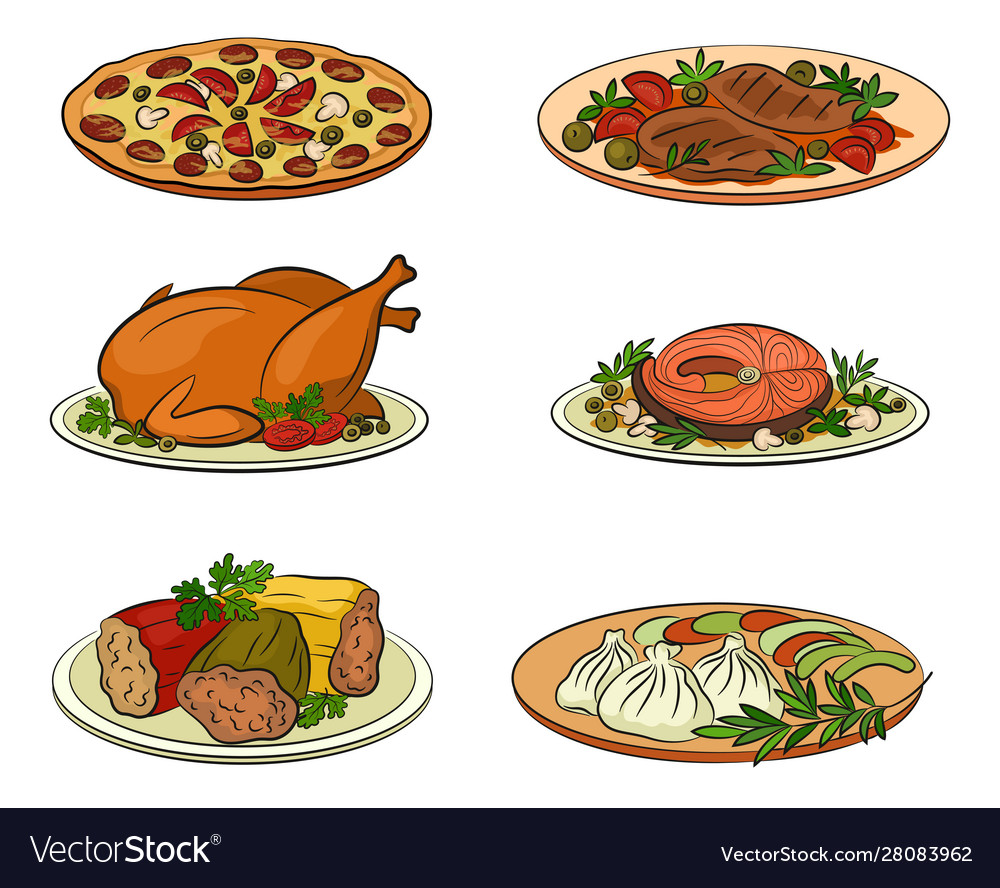 Set food objects Royalty Free Vector Image - VectorStock