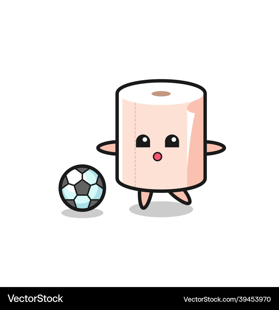 Tissue roll cartoon is playing soccer Royalty Free Vector