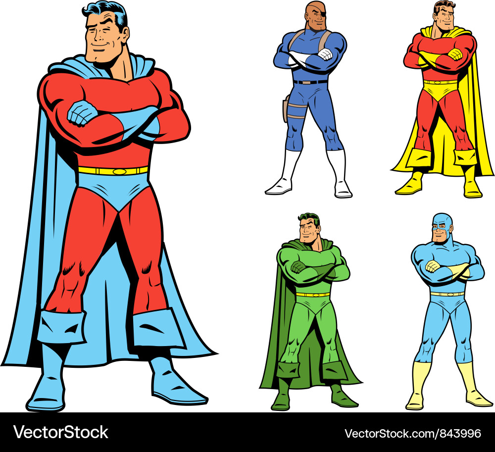 Classic Superhero and Cool Variations Image Set Vector Image