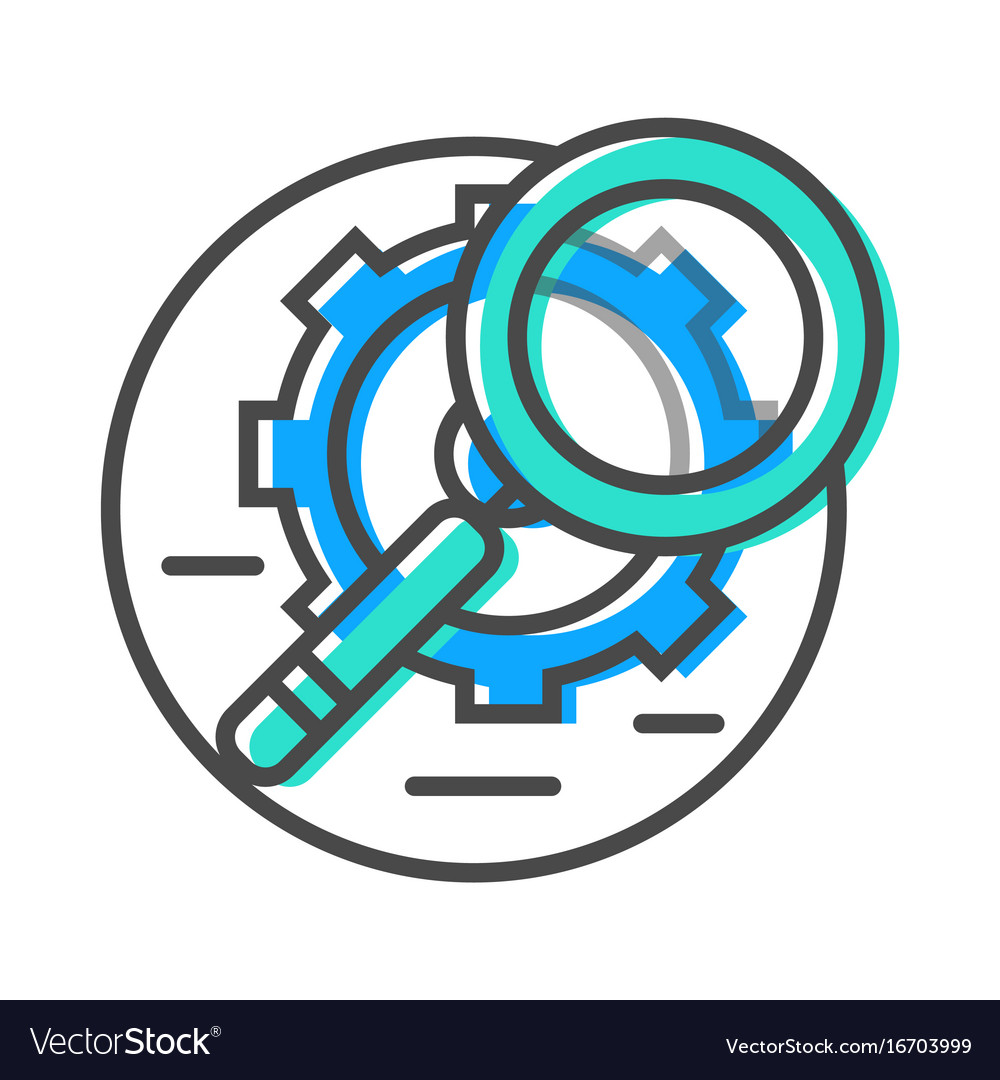 Data stream icon with magnifier and gear sign Vector Image