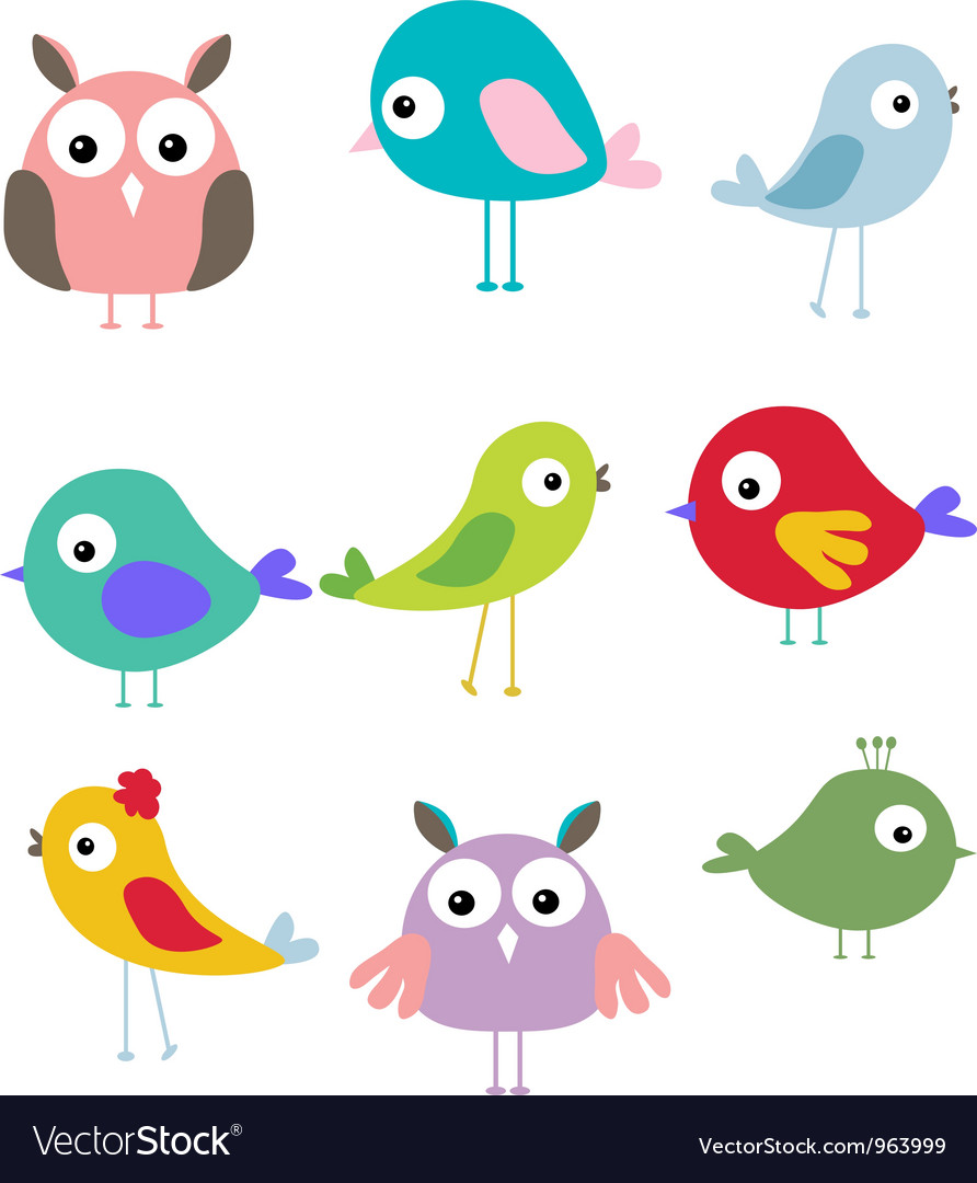 Cute bird cartoon set Royalty Free Vector Image