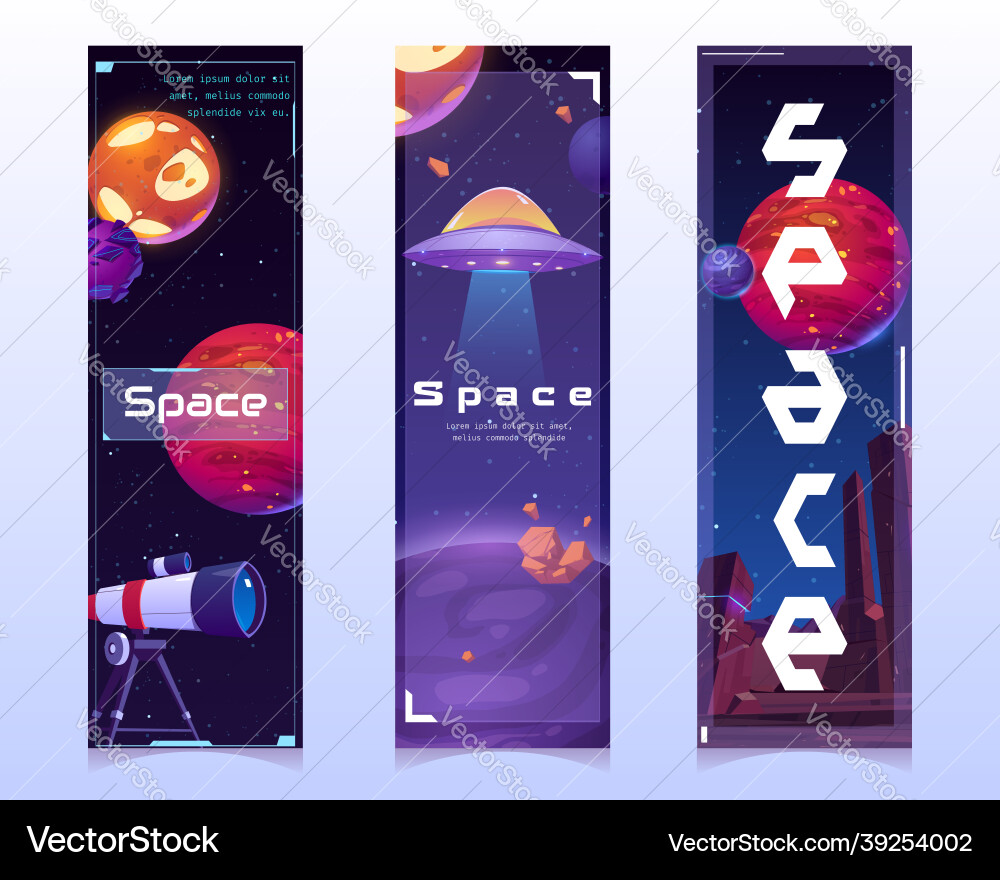Space banners with planets spaceship telescope Vector Image