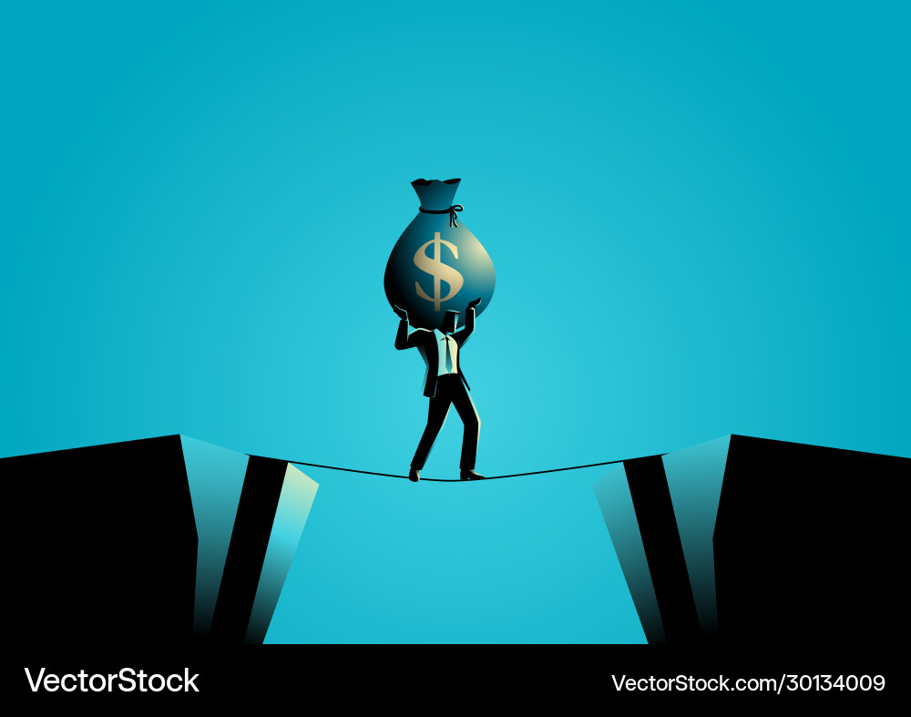 Businessman crossing abyss on tiny rope Royalty Free Vector