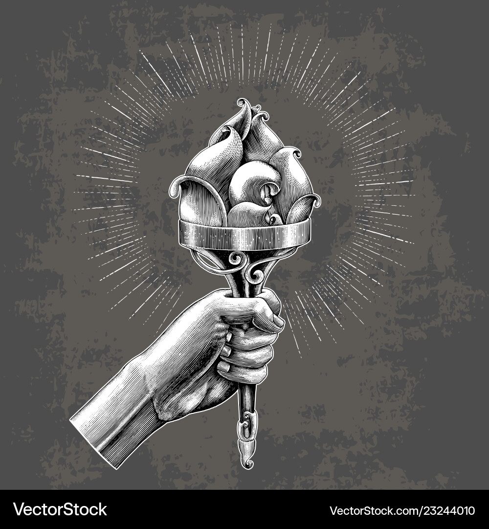 Hand holding torch sketch vintage style Royalty Free Vector