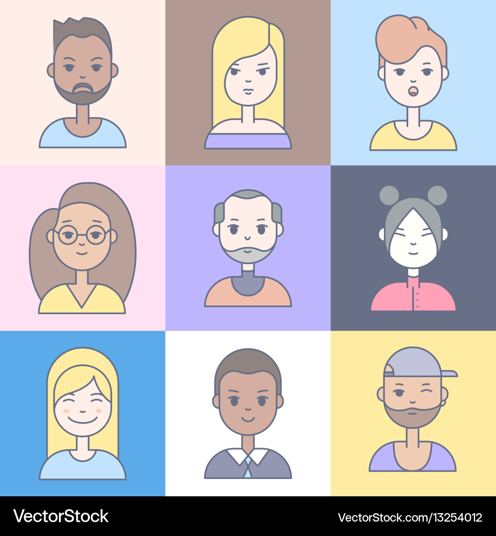 Linear flat people faces Royalty Free Vector Image