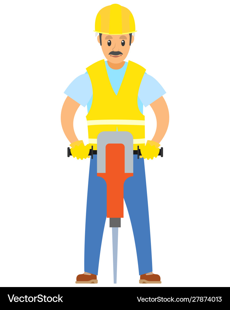 Male with drill worker wearing special uniform Vector Image