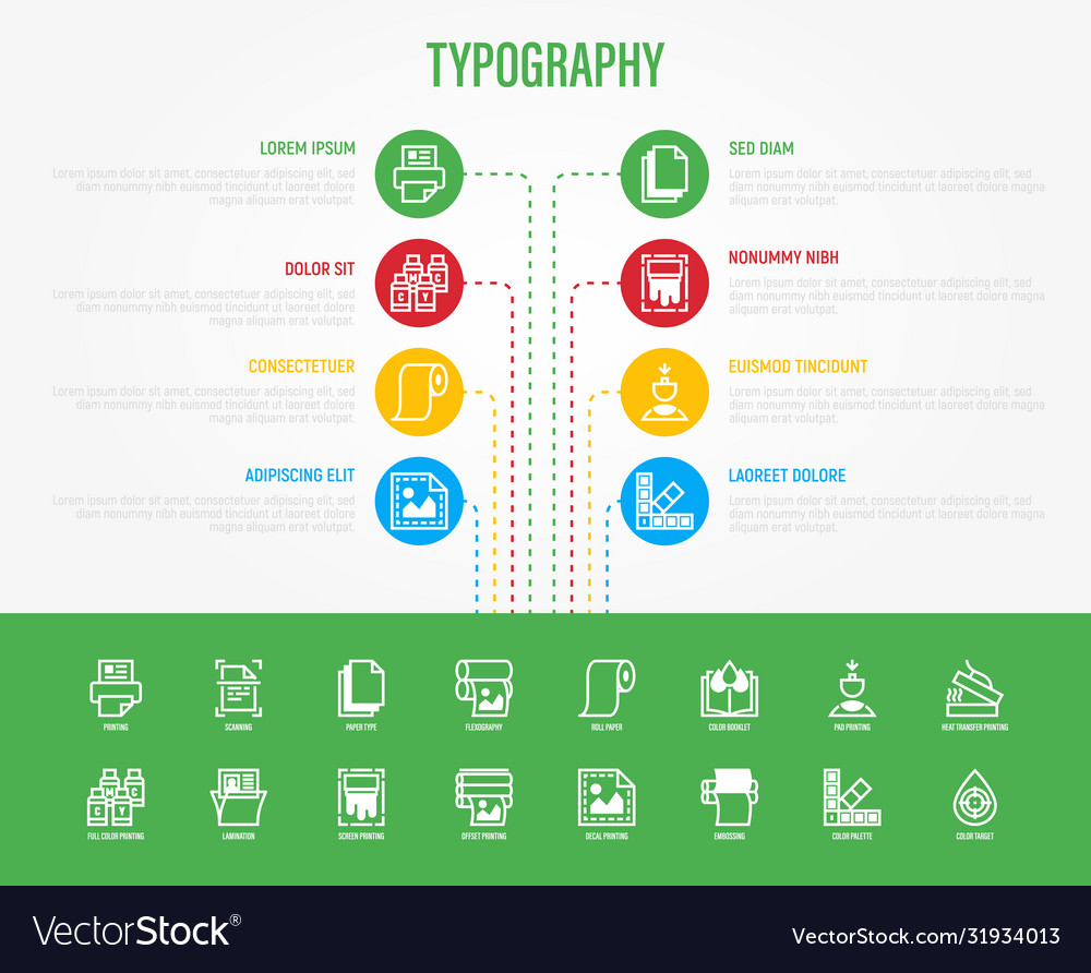 Typography polygraphy infographics with thin line Vector Image