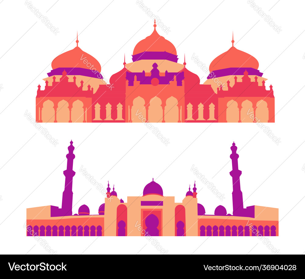 Mosque flat icon set isolated sign symbol Vector Image