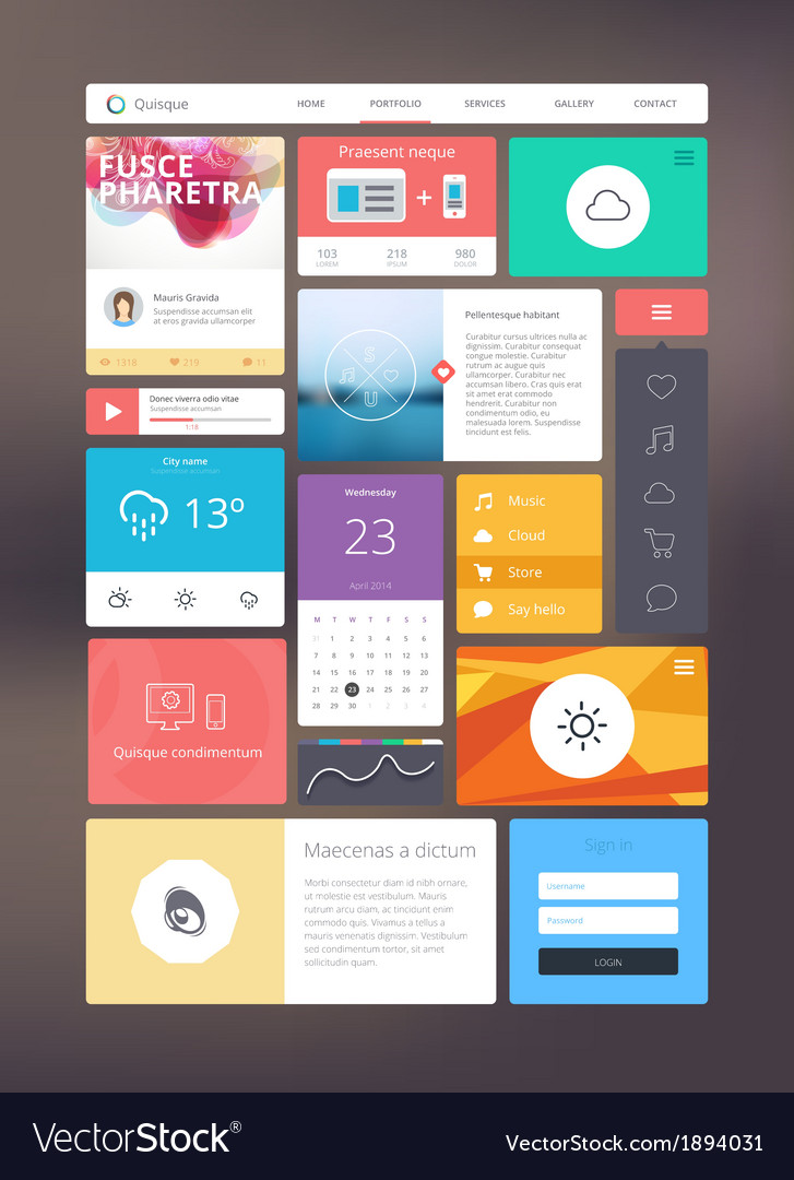 Flat ui kit for responsive web design Royalty Free Vector