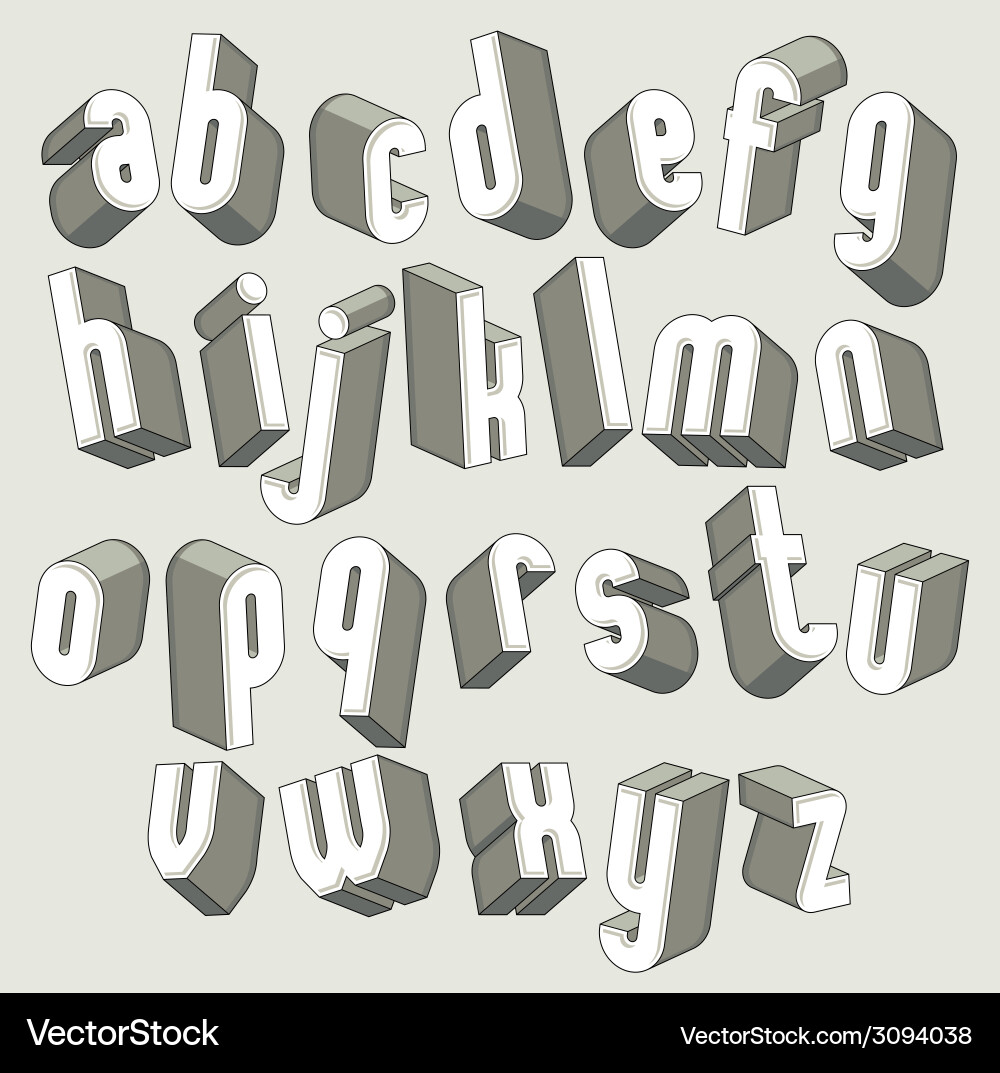 Bold and heavy 3d letters set dimensional font Vector Image