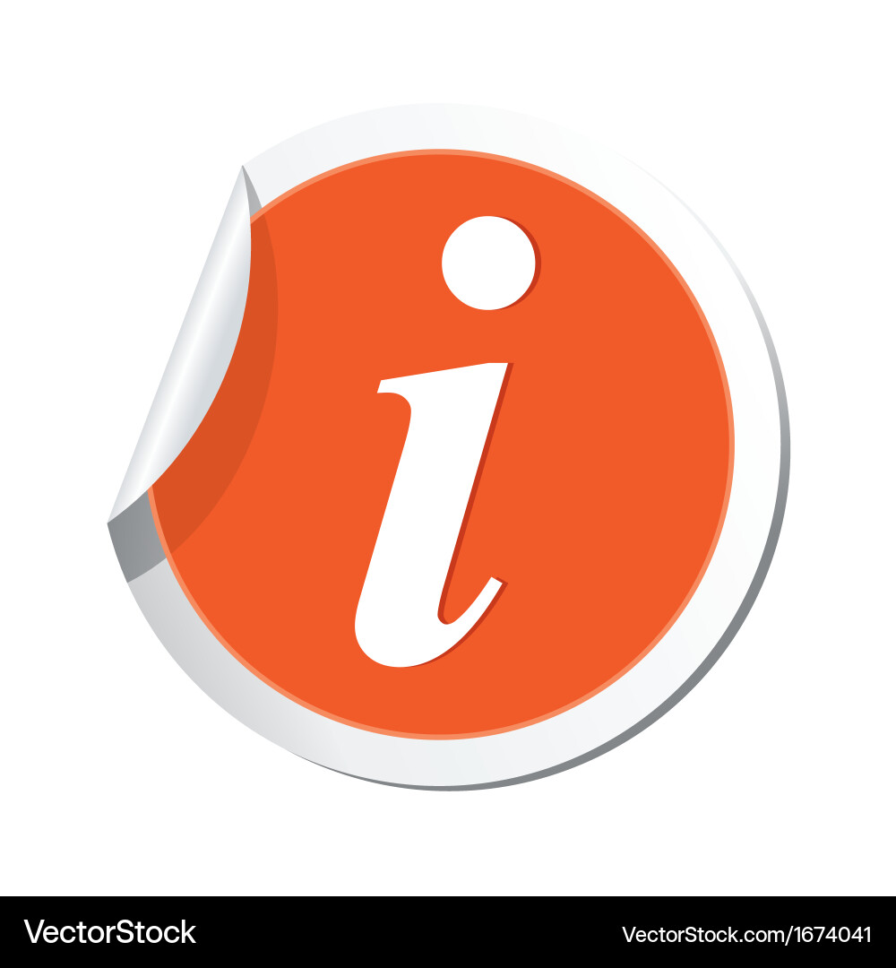 Information icon orange sticker Royalty Free Vector Image