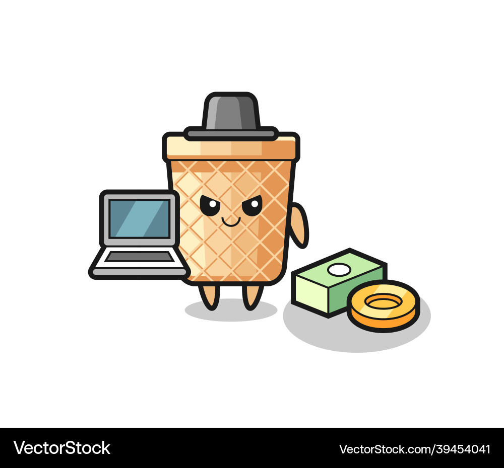 Mascot of waffle cone as a hacker Royalty Free Vector Image