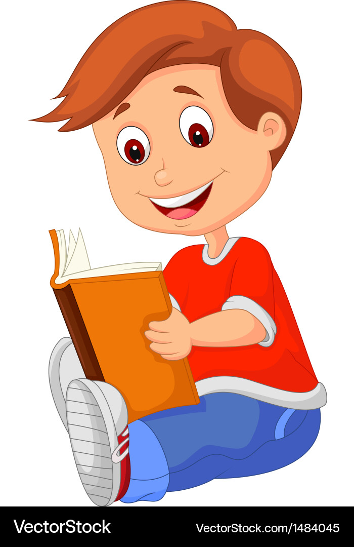 Young boy cartoon reading book Royalty Free Vector Image