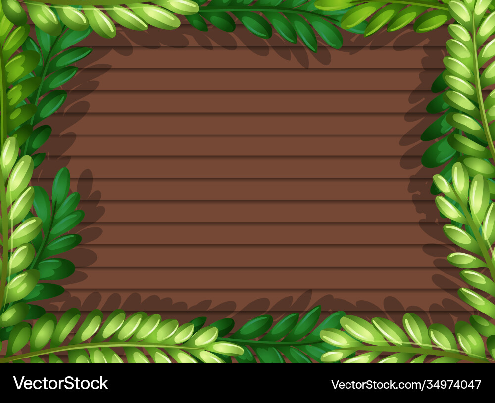 Top view blank wooden table with leaves Royalty Free Vector