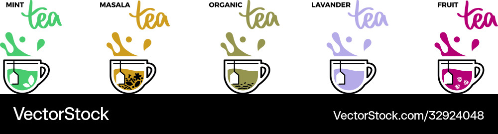 Tea cup icons hot drink with splashes Royalty Free Vector