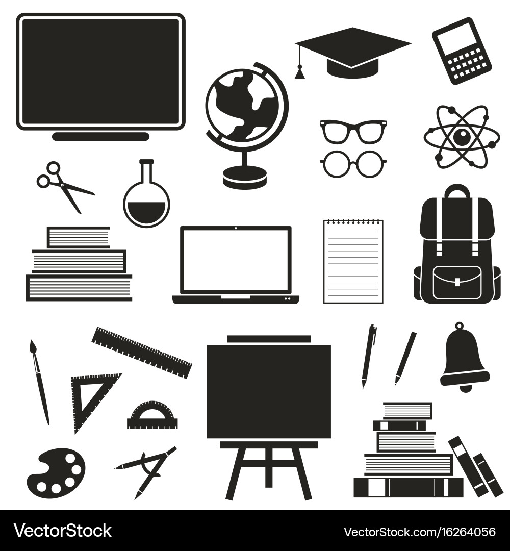 School black icons set isolated on white Vector Image